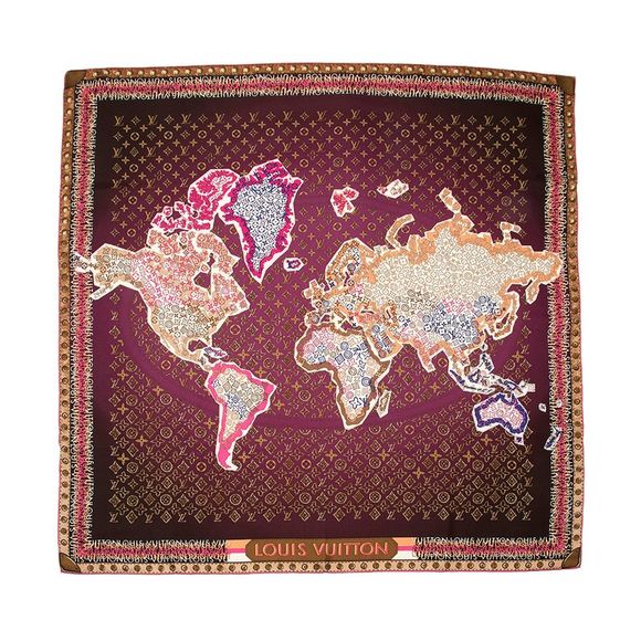 Louis Vuitton | Accessories | Louis Vuitton Silk Monogram Map 9cm Scarf ...